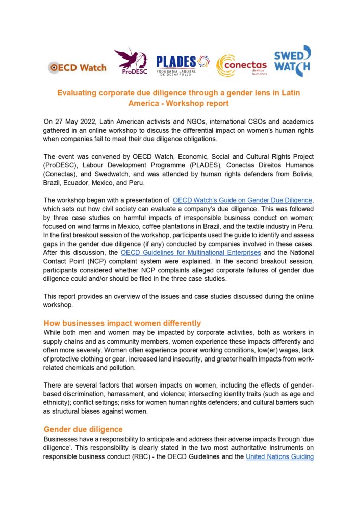 Evaluating corporate due diligence through a gender lens in Latin ... Evaluating corporate due diligence through a gender lens in Latin ...